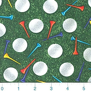 Timeless Treasures Golf Balls & Tees Green, Fabric by the Yard