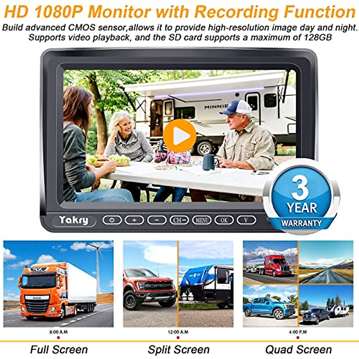 Yakry RV Backup Camera Wireless HD 1080P with 7 Inch Touch Key DVR Monitor for RVs,Campers,Trailers,Trucks Adapter For Furrion-Pre-wired RVs High-Speed Rear View Observation IR Night Vision Y27