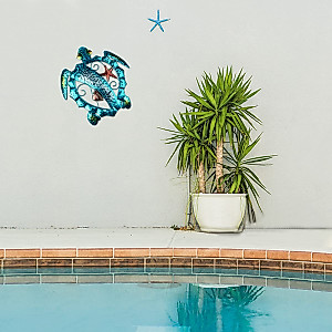 Large Metal Ocean Turtle, 15.7 Inch Metal Sea Turtle Wall Decor Outdoor Metal Sea Turtle Sculpture for Garden Home Living Room Bedroom Aquarium Ocean Themed Wall Decoration