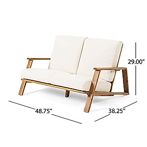 Christopher Knight Home Eartha Outdoor Loveseat Set with Coffee Table, Teak Finish, Beige