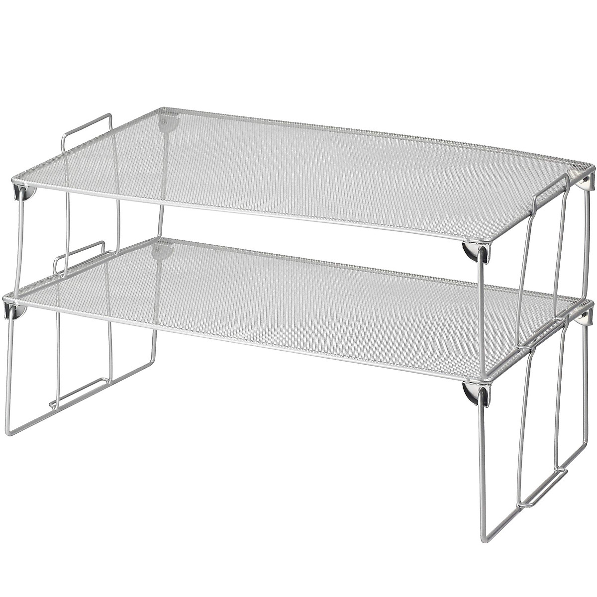 YBM HOME Stackable Shelf Storage Rack for Kitchen, Bathroom, and Office, Silver Mesh Wire Stainless Steel Organizer with Interlocking Legs, Foldable Design to Put Away (Medium, 2-Pack)