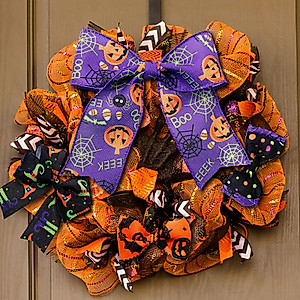 6 Rolls 30 Yards Wired Edge Ribbons - Bat Spider Web Printed Ribbons with Witch Legs, Skull, Pumpkin Designs - Perfect for Halloween Home Decor, Wreaths, DIY Crafts and Floral Bows
