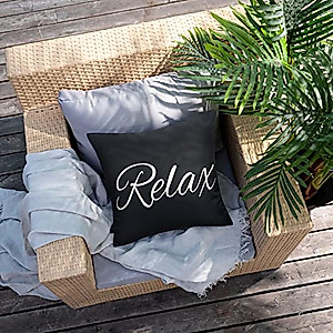 Pyonic Relax Outdooor Waterproof Throw Pillow Covers 18x18 Inch,Square Decorative Garden Cushion with Quotes & Sayings for Patiotent Couch Pack of 2,Black