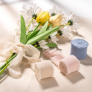 Chiffon Ribbon, 3 Rolls 21 Yards Champagne Handmade Fringe Chiffon Silk Ribbon 1.5" x 7Yd Ribbons Set for Wedding Invitations, Bridal Bouquets, Gifts Wrapping, DIY Crafts