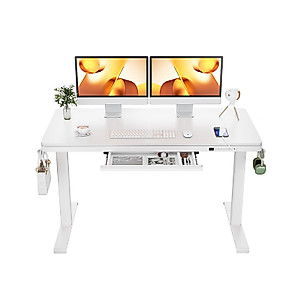 ErGear Dual Motor Electric Standing Desk with Drawers,48x24 Inch Whole-Piece Quick Install,Height Adjustable Stand up Sit Stand Home Office Ergonomic Workstation with USB Charging Ports(White)