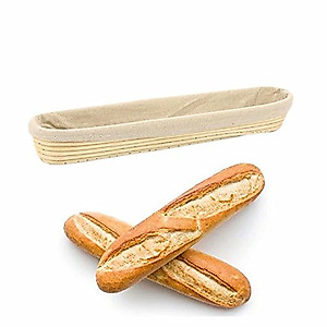 15 inches Baguette Banneton Bread Proofing Basket and Linen Liner Set 2 Pack