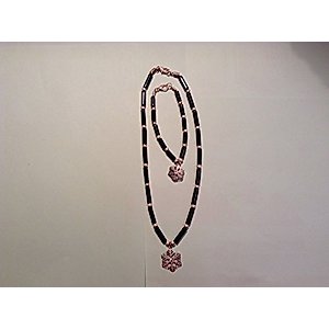 Plastic bead 17" Necklace & 7" Bracelets, black, silver color with pendent