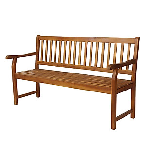JONATHAN Y BNH101A Laurel 59.1" 3-Seat Slat-Back 600-Lbs Support Acacia Wood Outdoor Garden Patio Bench for Garden, Lawn, Backyard, Pool, Deck, Beach, Firepit, Teak