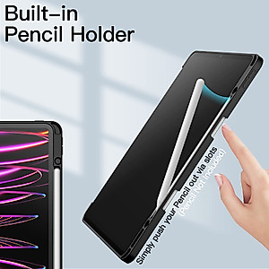 JETech Case for iPad Pro 12.9-Inch (2022/2021/2020/2018) with Pencil Holder, Clear Transparent Back Shell Slim Stand Shockproof Tablet Cover, Auto Wake/Sleep (Black)