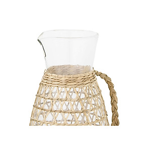 Creative Co-Op 64 oz. Glass Seagrass Weave Jacket & Handle Pitcher, Tan