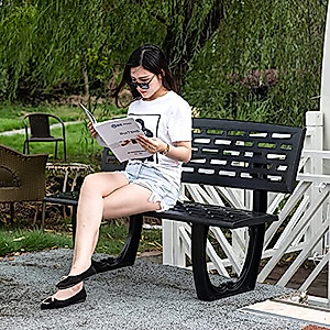 FQMYLTYN 3-Seater Outdoor Garden Bench Park Bench, Weatherproof Anti-Rust Heavy-Duty Outside Benches, Holds Up to 1200 Lbs, Loveseat for Patio, Backyard, Deck, Lawn