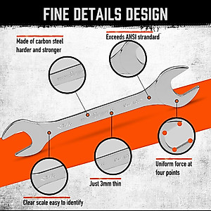 HORUSDY 19-Piece Super-Thin Open End Wrench Set with Rolling Pouch, CR-V Steel SAE & Metric, 1/4" to 1-1/16" and 5.5mm to 27mm Slim Spanner Wrench Set