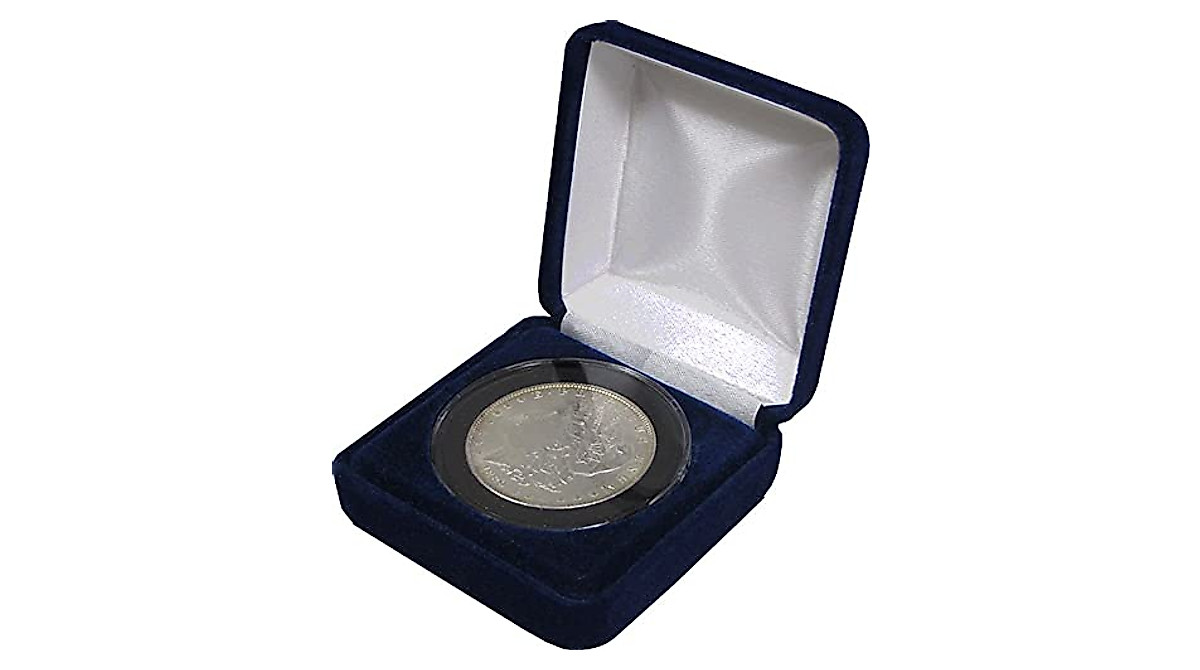 Guardhouse Blue Velvet Coin Display Box for Large Coins