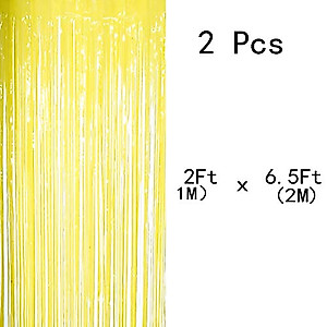 Yellow Tinsel Foil Fringe Curtains Decorations - You Are My Sunshine Baby Shower Birthday Party Photo Backdrops Props Decorations, 2pc