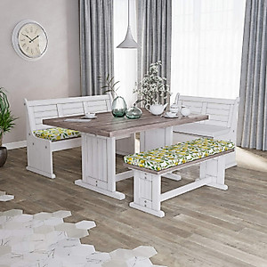 Ambesonne Nature Bench Cushion Set of 2, Exotic Lemon Tree Branches Yummy Delicious Kitchen Gardening Design, Standard Size Foam Pad and Decorative Cover, 45" x 15" x 2", Fern Green Yellow White