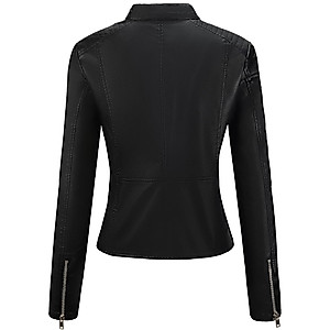 URBEST Women's Faux Leather Jacket Black Motorcycle Moto Biker Short Coat