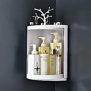 GOVNPJ Multifunction Bathroom Corner Locker, Wall-Mounted Cosmetic Storage Rack Punching Free Triangle Rotating Storage Shelf for Corner Storage (Single Layer)