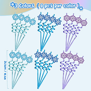Winrayk 24Pcs Reusable Frozen Plastic Straws Drinking Straws Frozen Party Favors Crazy Straws for Kids Bulk, 3 Snowflake Shape & 3 Colors, Frozen Gift Toy Boy Girls Elsa Frozen Birthday Party Supplies