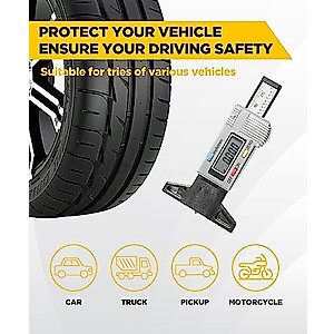 YAKEFLY Tire Tread Depth Gauge,LCD Display Tire Thread Measuring Gauge Digital Tire Depth Gauge with Inch Millimeter Conversion,Tire Tread Gauge Tire Tread Depth Measuring Tool