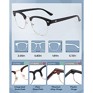 CCVOO 3 Pack Reading Glasses Blue Light Blocking, Retro Semi Rimless Readers for Men Women, Round Eyewear Filter UV400