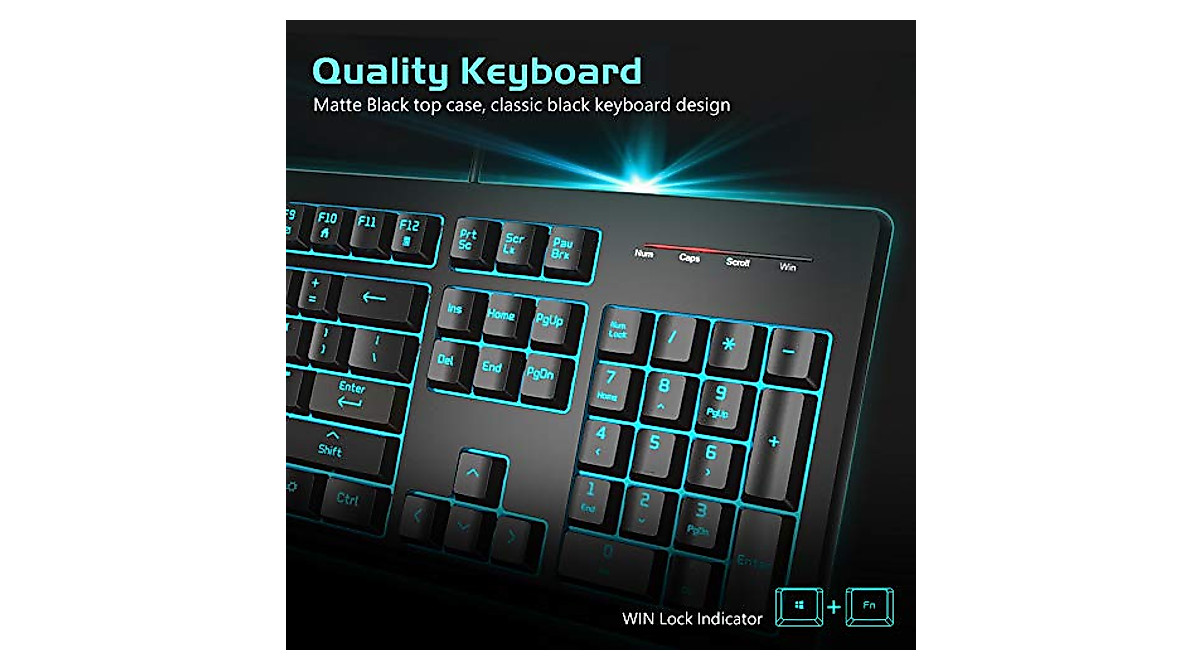 POWZAN Light Up Quiet Gaming Keyboard - Membrane Silent Wired Keyboard ...