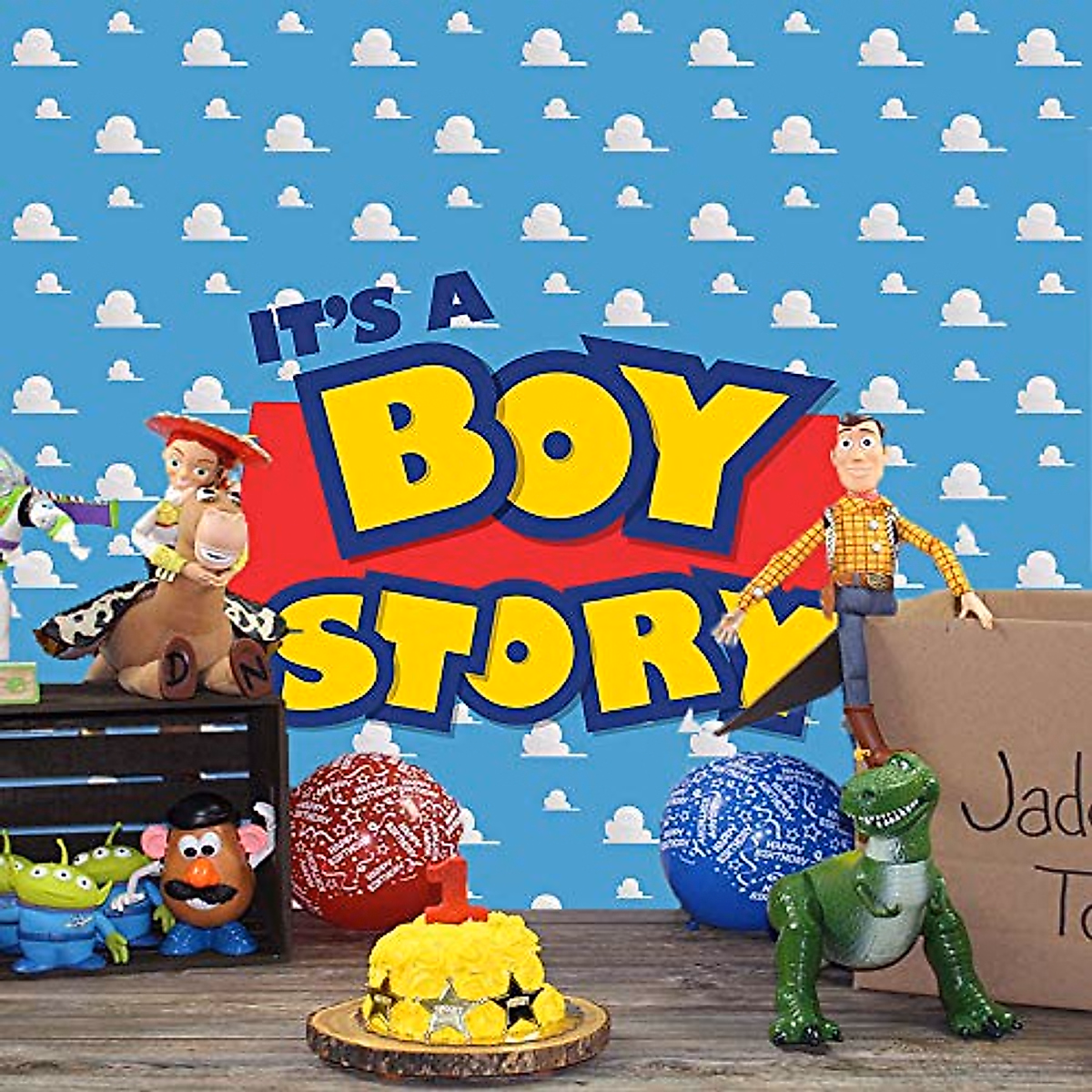 Art Studio It's a Boy Story Backdrop Birthday Party Theme Photo Background Blue Sky White Clouds Photography Backdrops Baby Shower Kids Hero Photo Booth Studio Props Vinyl 6x6ft