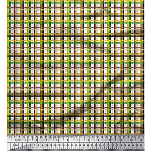 Soimoi Yellow Cotton Canvas Fabric Window Pane Check Decor Fabric Printed Yard 56 Inch Wide