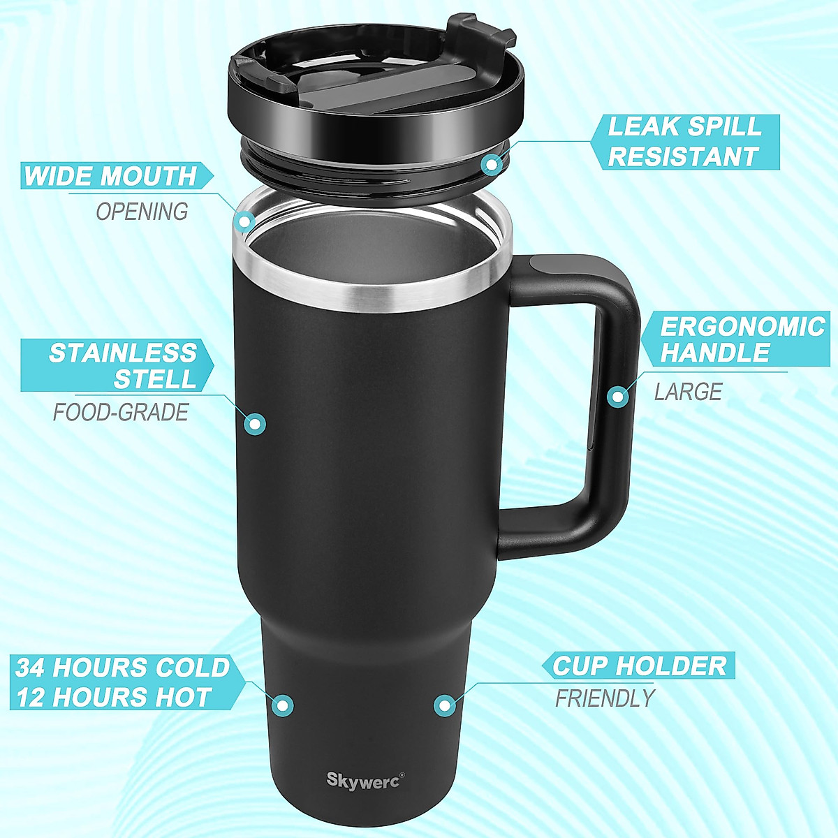 40 oz Tumbler with Handle and Straw, 2 Lids (2 in 1 & LeakProof Lid) - Vacuum Insulated Stainless Steel Double Wall Water Bottle Travel Coffee Mug - Holiday Gifts for Women Men - Dark green