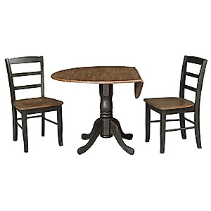IC International Concepts 42" Dual Drop Leaf Pedestal Dining 2 Table and Chairs, Hickory/Washed Coal