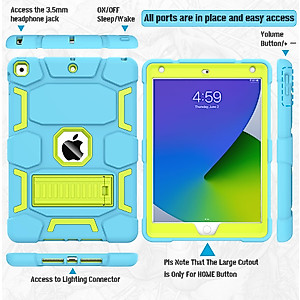 CCMAO for iPad 9th Generation Case, iPad 8th 7th Generation Case, iPad 10.2 Inch 2021/2020/2019 Case, Heavy Duty Rugged Shockproof Protective Cover with Kickstand for Kids Boys Girls, Blue+Yellow