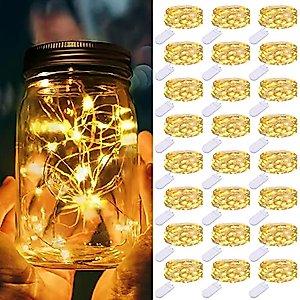 litogo 24 Pack Fairy Lights Battery Operated, 7ft 20 LED Waterproof Fairy String Lights Small Mini Light for Mason Jars Vases Table Centerpieces Wedding Decorations Christmas Tree, Warm White