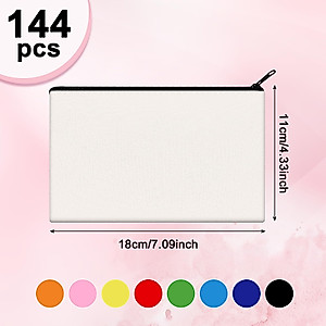 Silkfly 144 Pack Blank Canvas Cosmetic Bags Sublimation Makeup Bags White Pencil Pouch DIY Zippered Multipurpose Pouches Heat Transfer Iron on Pouch Bags for Stationery Toiletries Crafts Use
