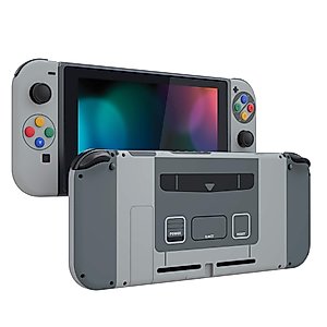 eXtremeRate DIY Replacement Shell Buttons for Nintendo Switch, Soft Touch Back Plate for Switch Console, Housing with ABXY Direction Buttons for Joycon Handheld Controller - SFC SNES Classic EU Style