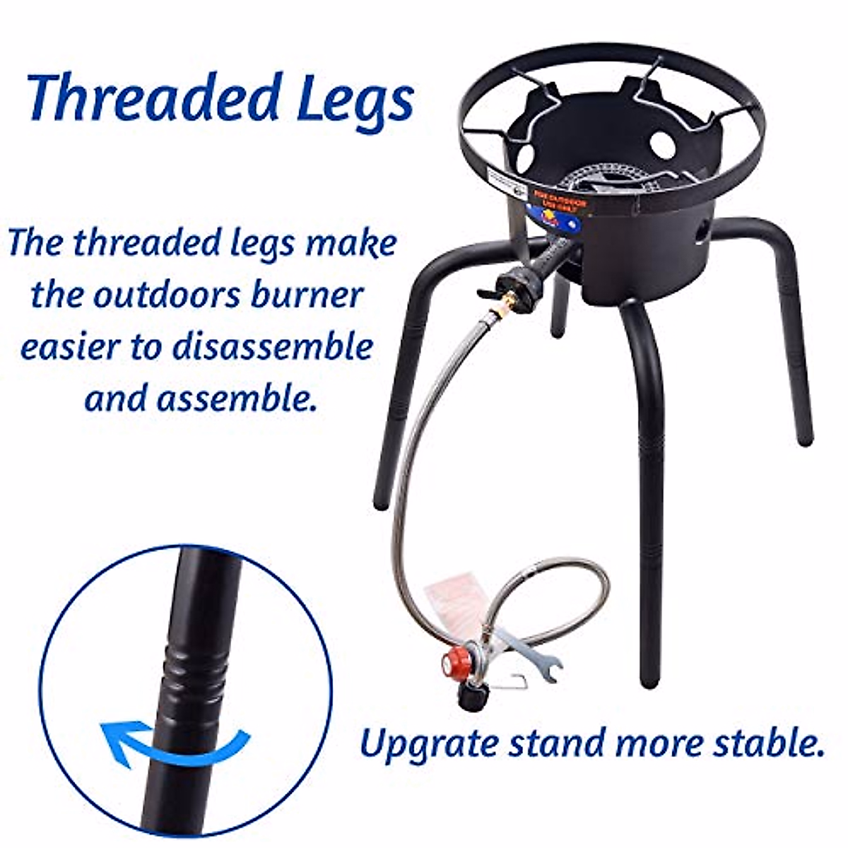 ARC Propane Burners For Outdoor, Wok Burner Single Propane Burner With Adjustable Legs, 65,000BTU Cast Iron Portable Propane Stove Great For Camping And Turkey Frying, Crawfish Cooking