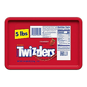 TWIZZLERS Twists Strawberry Flavored Chewy, Low Fat Snack Candy Bulk Container, 5 lb