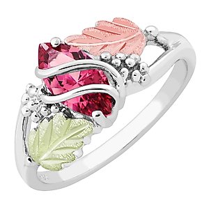 Marquise Synthetic Ruby July Birthstone Wrap Ring, Sterling Silver, 12k Green and Rose Black Hills Gold Size 7.5