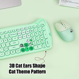 Cute Cat 2.4G USB Wireless Keyboard and Mouse Combo, Silent Keys, Candy Colors, Compatible with Notebook, PC (Pink-84Keys)