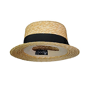NYFASHION101 Unisex Grosgrain Ribbon Straw Skimmer Boater Hat, Black Band