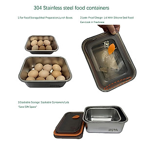 SSQYKJ 2-Pack 304 Stainless Steel Food Storage Containers,1L&1.6L Airtight Lunch Box for Meal Prep,Bento,Kitchen-Stackable,Leakproof,Easy Clean (35oz/54oz)