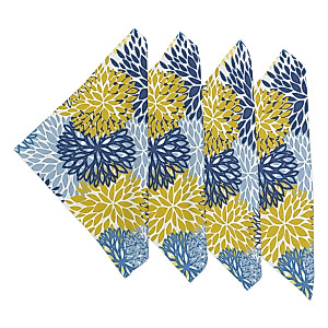 My Daily Dahlia Floral Square Placemats Set of 4, Blue Yellow Flowers Heat Resistant Washable Table Place Mats for Dining Kitchen