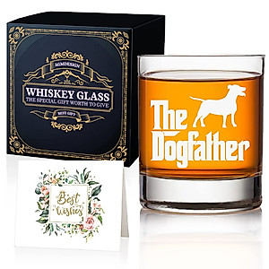 AGMdesign, The Dog Father Whiskey Glasses Gifts for Dog Owner, Dog Lover, Dog Dad, Dog Mom, Boyfriend, Husband, 11 oz Whiskey Bourbon Lowball Glass