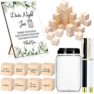 Lineshading Wooden Wedding Game Sign Bridal Shower Games Date Night Game Wishes Advice Sign 50 Wooden Block with 2 Pens 1 Game Sign 1 Date Night Jar for Couples Guests Wedding Bridal Shower(Leaf)