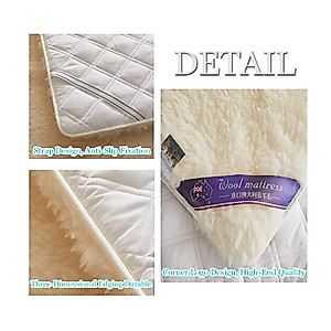 XHCTNN Wool Fleece Fitted Mattress Cover Pad with Straps - Breathable Lamb Folding Wool Mattress Protector Pure Wool Bed Topper(White,59 * 79")