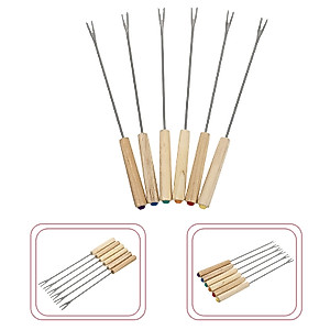 Hemoton 2Pcs hot Pot Fork Marshmallow Sticks Grilling Skewer Cake Forks Shish Kebab Grill Stainless Steel Barbecue Fork Kebab Sticks Roasting Stick Skewer raclette Tableware Chocolate Wood