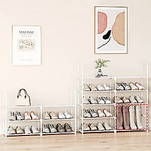 SHELAKET 3-Tier Long Stackable Shoe Rack, Expandable & Adjustable Shoe Shelf Storage Organizer for Entryway, Hallway and Closet (SAT-3W)