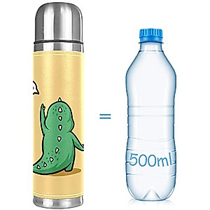 Stainless Steel Leather Vacuum Insulated Mug Dinosaur Thermos Water Bottle for Hot and Cold Drinks Kids Adults 16 Oz