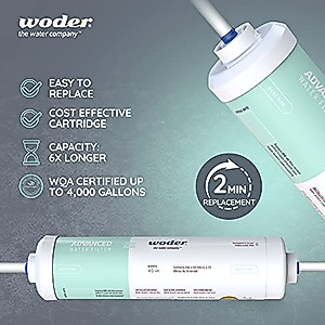 Woder WD-4K-ADV-JG High Capacity Inline Water Filter with ¼” John Guest Fittings - WQA Certified 4,000gal – Removes Chlorine, Lead, Chromium 6, Heavy Metals, Odors/Contaminants and More – USA Made