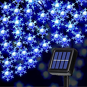Snowflake Solar String Lights, 50LED 23ft 8 Modes Waterproof Solar Powered String Fairy Lights for Patio Home Gardens Outdoor Holiday Christmas Tree Party Decorations (Blue)