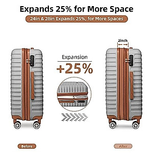 LARVENDER Luggage Sets 4 Piece, Expandable(Only 24"&28") ABS Suitcase with 360° Spinner Wheels, Durable Luggage Sets Clearance Carry On Luggage Suitcase Set For Women Men, Grey