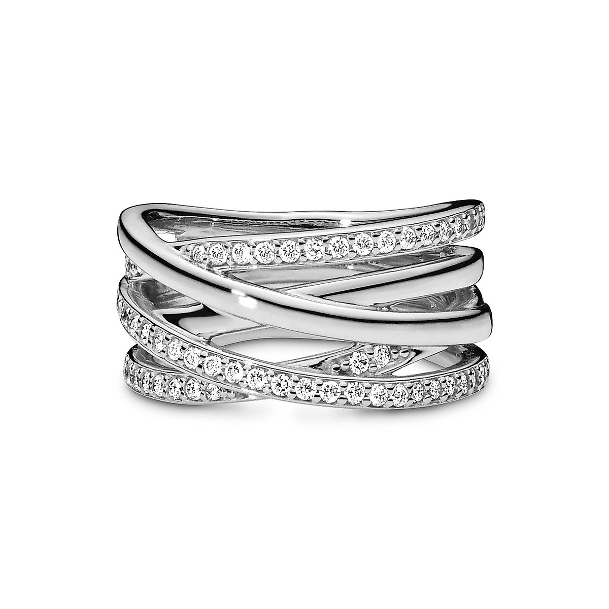 Pandora Sparkling & Polished Lines Entwined Ring - Sterling Silver Ring for Women - Gift for Her - Sterling Silver with Clear Cubic Zirconia - Size 7.5